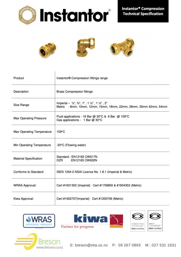 Technical Specifications - Breson Fittings Ltd